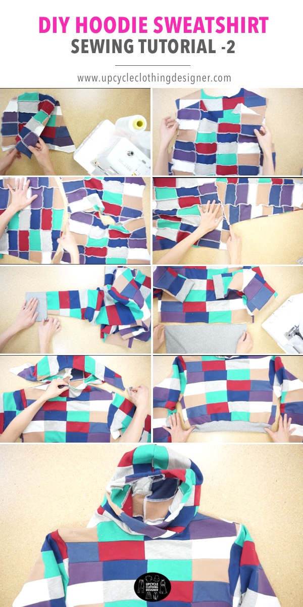 DIY Patchwork Cropped Hoodie Sweatshirt (With Free Sewing Pattern ...