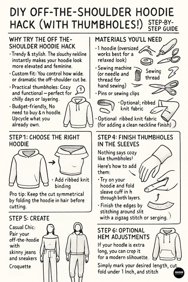 DIY Off-the-Shoulder Hoodie Hack (With Thumbholes!) Step-by-Step Guide ...