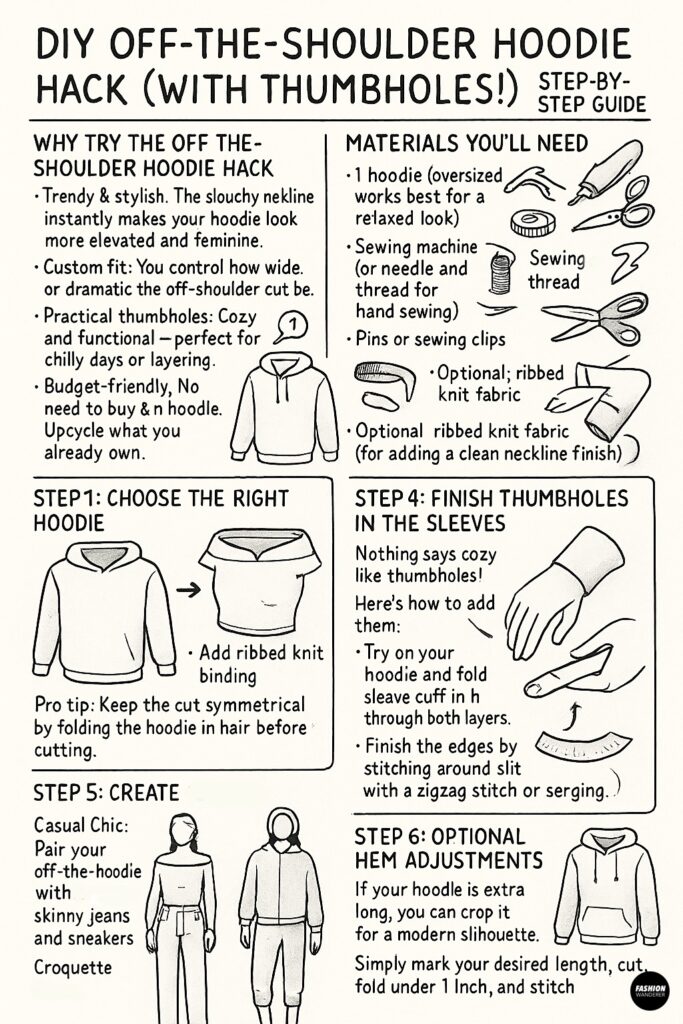 DIY Off-the-Shoulder Hoodie Hack (With Thumbholes!) Step-by-Step Guide ...