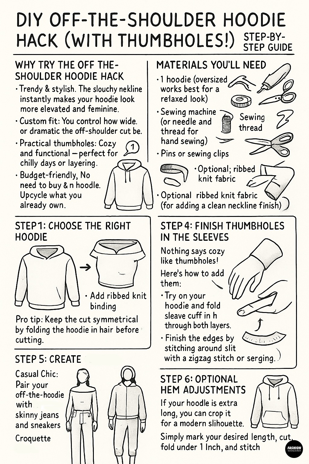 DIY Off-the-Shoulder Hoodie Hack (With Thumbholes!) Step-by-Step Guide ...