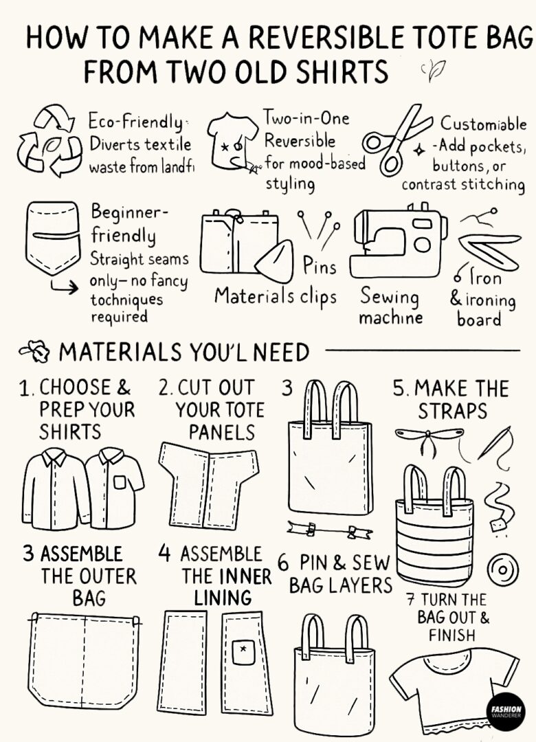 How to Make a Reversible Tote Bag from Two Old Shirts (Zero Waste DIY ...