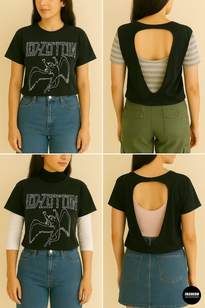 How to Turn Graphic Tee Into Trendy Backless Top for School (Layered ...