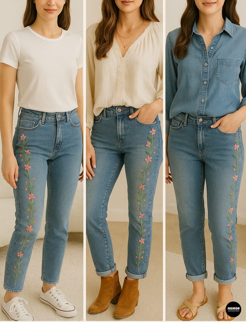 DIY Hand Embroidery on Jeans: Floral Side Seam Edition – Fashion Wanderer