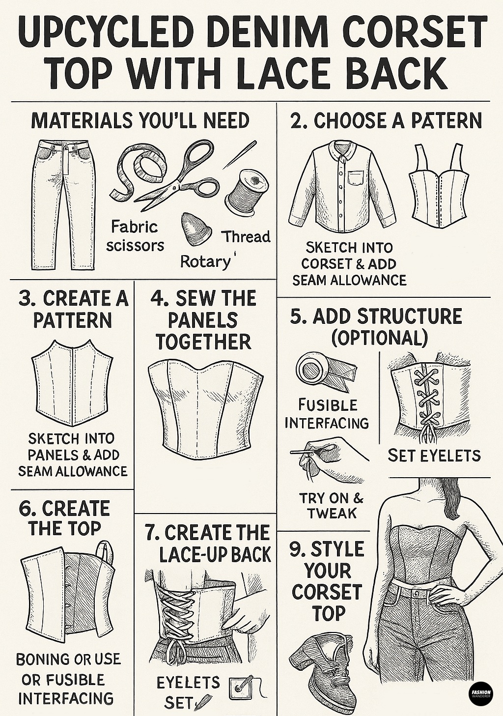 Upcycled Denim Corset Top with Lace Back: Step-by-Step DIY Tutorial ...
